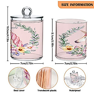 Kigai Unicorn Flower Pink Qtip Holder Dispenser - 14OZ Clear Plastic Apothecary Jars Food Storage Jar with Lids Bathroom Canister Organizer for Coffee, Tea, Candy, Floss (2Pack)