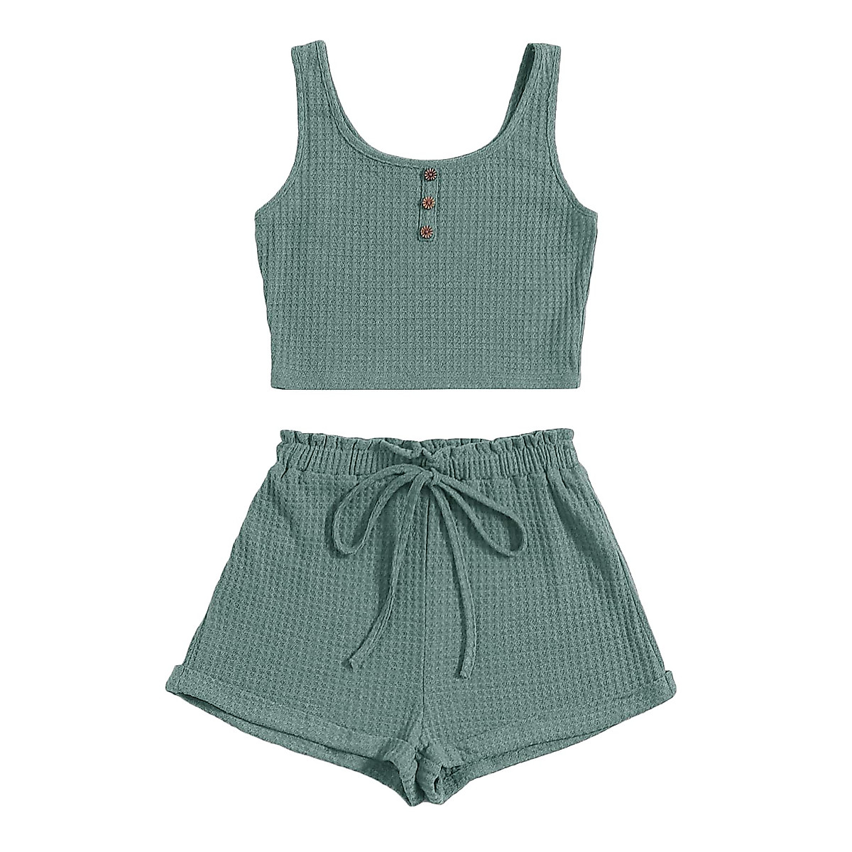 Floerns Women's Knit 2 Piece Lounge Set Shorts and Crop Tank Top Outfit Green L