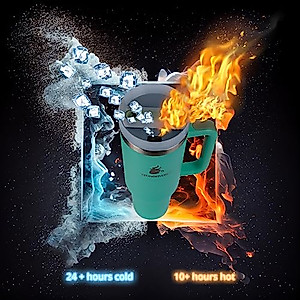 MONOHYDRO 40 oz Tumbler with Handle and Straw - tumbler with straw Stainless Steel Insulated Cup -stainless steel straw, Eco-friendly Materials - conserve temperature up to 24+hours - Caribbean Green