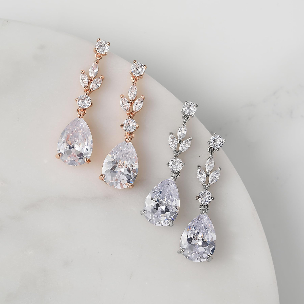 SWEETV Teardrop Wedding Earrings for Women,Bridesmaids,Brides -Rhinestones Earrings for Bridal,Prom,Formal-Silver