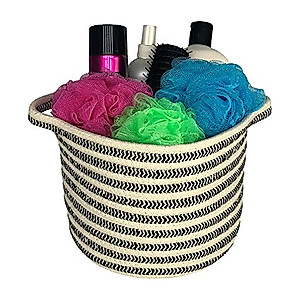 ZP Home Goods Cotton Rope Basket - Set of 2 for Kitchen, Bathroom, Laundry, Nursery, Craft, pet, Kids, Living Room, Closet, mud Room, Gift and Storage (Black)