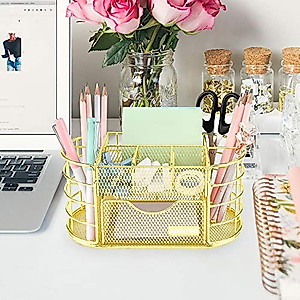 Spacrea Desk Organizers and Accessories, Office Organizer Pencil Holder for Desk, Desk Office Supplies Organizer (Gold)