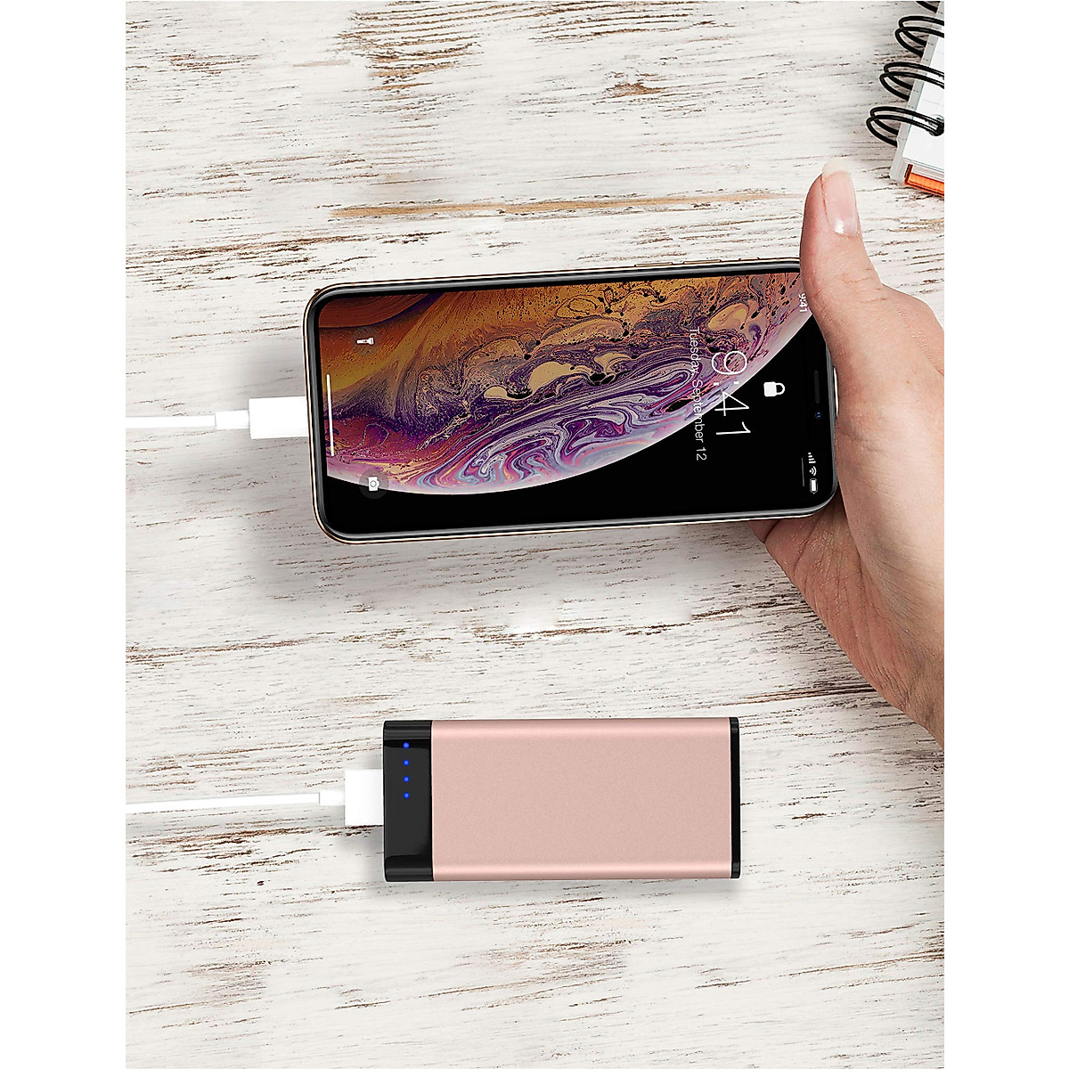TALK WORKS Portable Charger - Fast Charging Power Bank Compatible with iPhone 13/Pro/Pro Max, 14/Plus/Pro/Pro Max, 12, 11, XR, XS, X, 8, 7, 6, SE, iPad, Android -External Cell Phone Backup (Rose Gold)