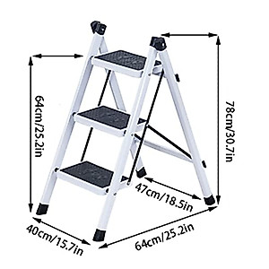LUCEAE Step Stool3Step Steel Ladder Folding Step Stool,Sturdy and Durable Extra Wide Treads with Non-Slip Rubber Sleeve,Portable and Lightweight Home/Kitchen/Closet/Bedroom/Office Wide Platform Steps