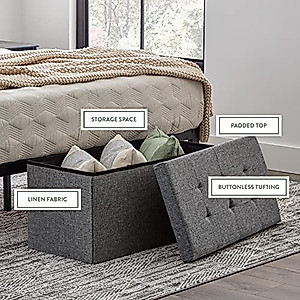 Edenbrook 30 Inch Rectangle Storage Ottoman - Buttonless Tufted Ottoman -Foot Rest-Holds 330 lbs, Grey