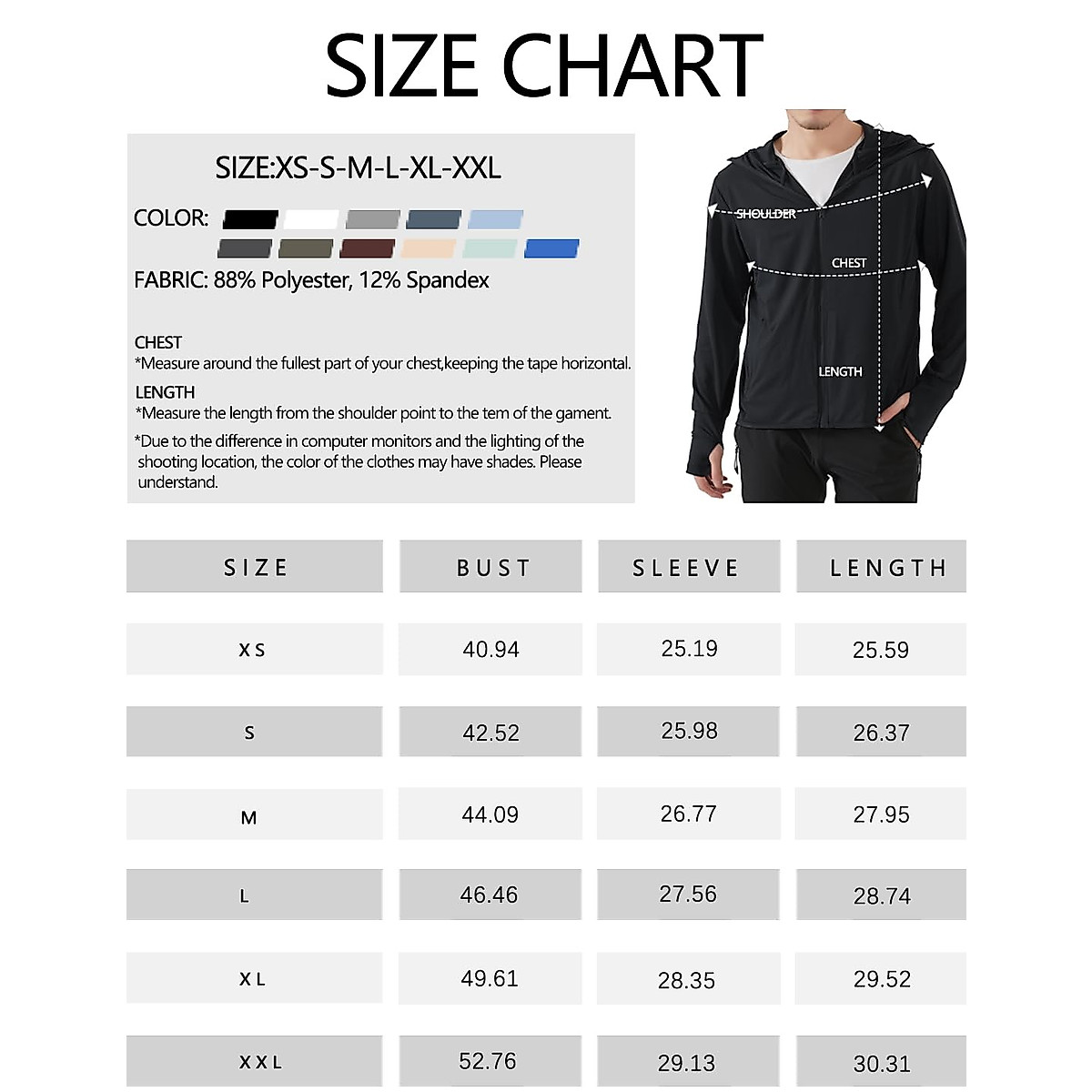 Locachy Men's UPF 50+ Sun Protection Outdoor Lightweight Full Zip Hoodie Jacket Long Sleeve Fishing Hiking Performance Shirt Black XXL