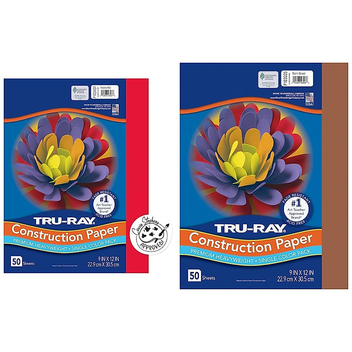 PACON - 103031 Pacon Tru-Ray Heavyweight Construction Paper, Festive Red, 9" x 12", 50 Sheets - 103431 & 103031 Tru-Ray Heavyweight Construction Paper, Warm Brown, 9" x 12", 50 Sheets