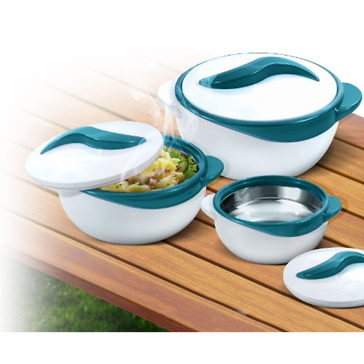 Pinnacle Insulated Casserole Dish with Lid 3 pc. Set 2.6/1.5/1 qt. Hot Pot Food Warmer/Cooler –Thermal Soup/Salad Serving Bowl- Stainless Steel Hot Food Container–Best Gift Set for Moms –Holidays