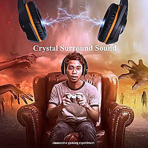 YOUXU Orange Gaming Headset for New Xbox One PS4 PC Laptop Tablet with Mic, Over Ear Headphones, Noise Canceling, Stereo Bass Surround for Kids Mac Smartphones Cellphone