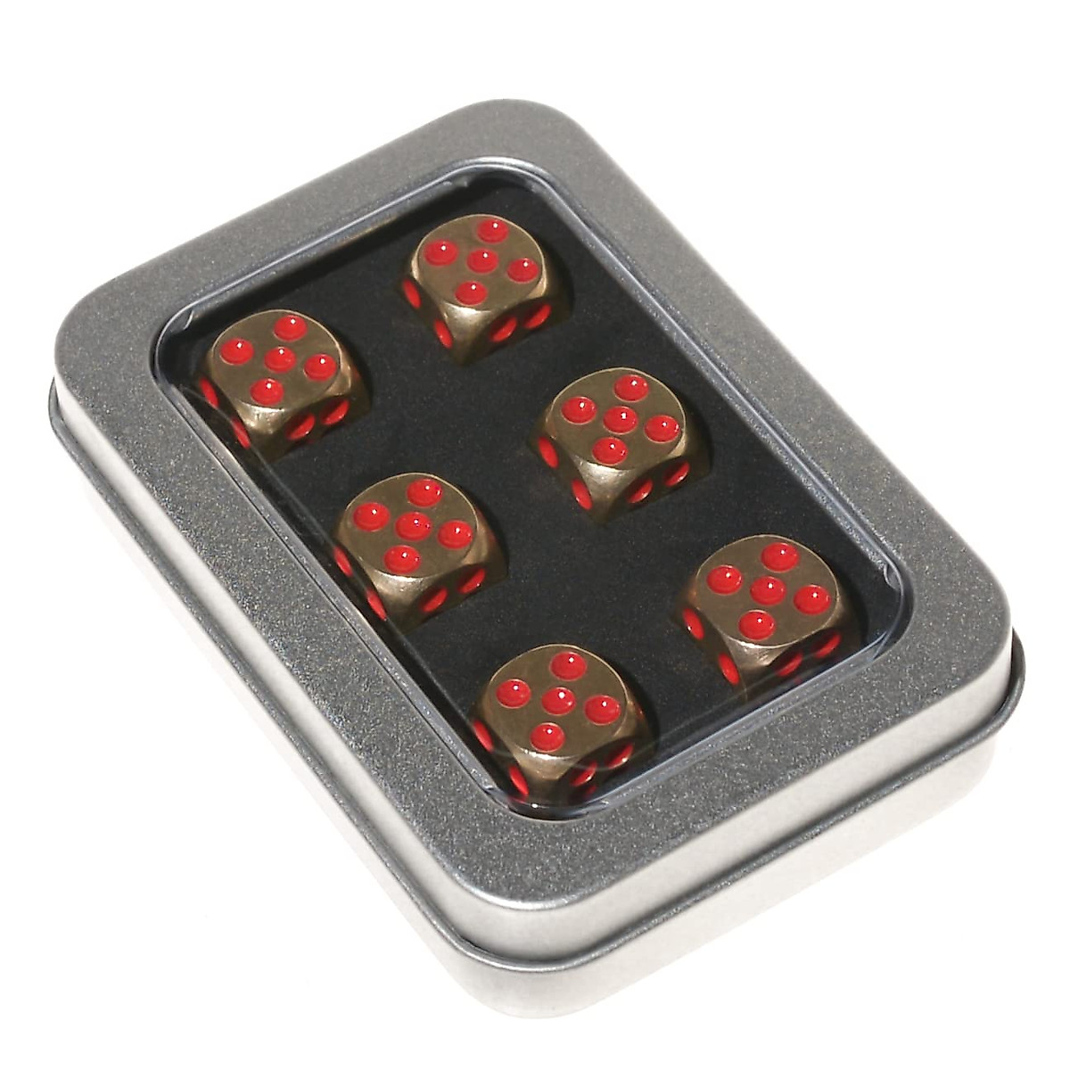 CKLT 6 Sided Metal Brass Dice with Blue Pips, Tables Board Game Dice, 6pcs Solid Gift Brass Dice, Tabletop Games Set for Poker Party Playing Games