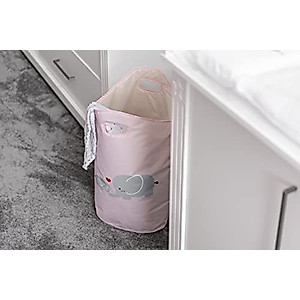 WENKO Kids Laundry Hamper, Baby Hamper for Nursery, Baby Basket for Dirty Clothes, Elephant Nursery Hamper, Toy Basket with Handles, Pink Laundry Bin, 15.7 x 20.5 x 7.9 inch