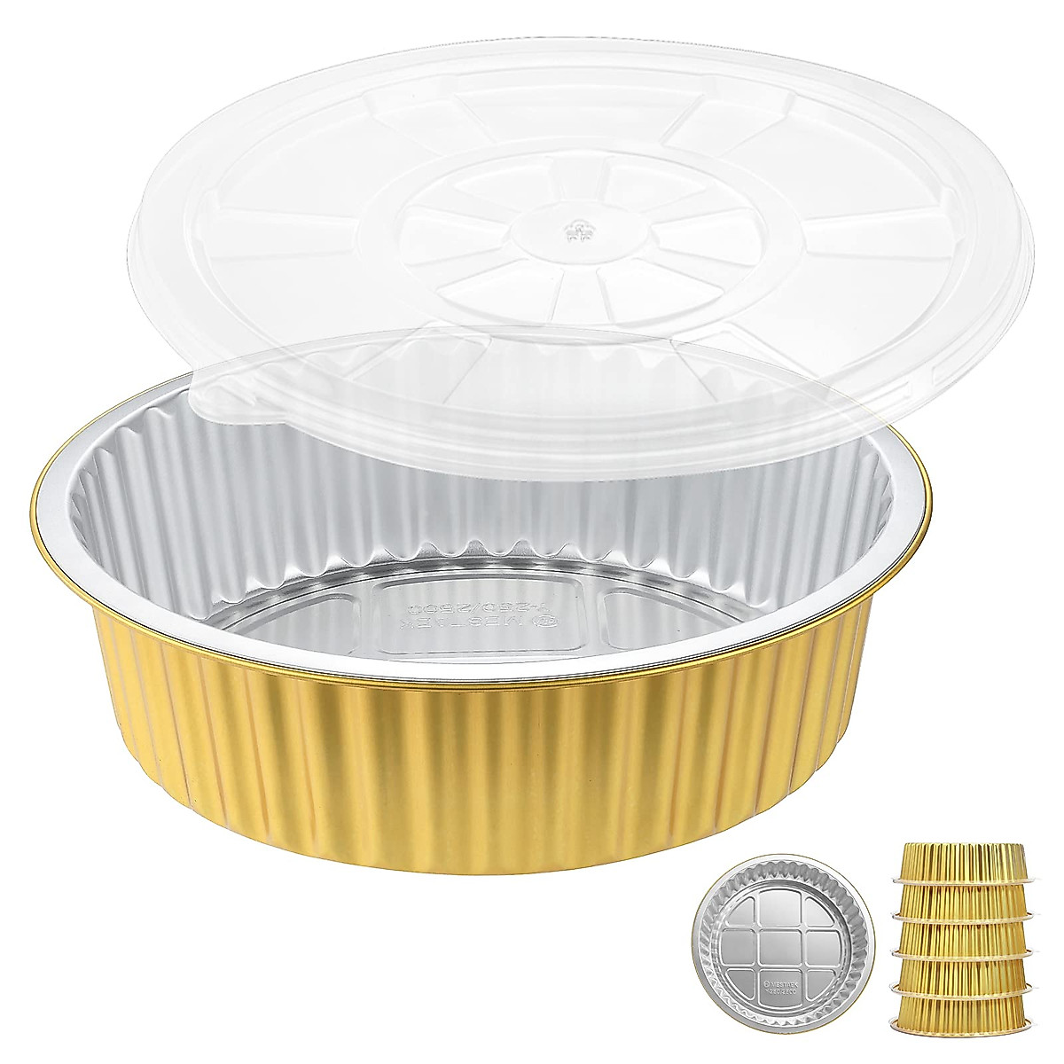 MESTAEK 10" Sturdy Aluminum Foil Pans with Lids (5 Pack), 2X Thicker Heavy Duty Reusable Foil Tin for Cooking Baking