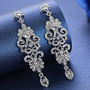 mecresh Silver Vintage Style Wedding Crystal Rhinestone Cluster Chandelier Hollow Dangle Earrings