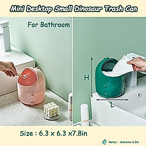 YISTOS 0.73 Gal Mini Desktop Trash Can with Lid, Cute Little Dinosaur Countertop Garbage Bin, Plastic Tiny Tabletop Wastebasket for Office/Kitchen/Coffee Table Room Decoration - Pink