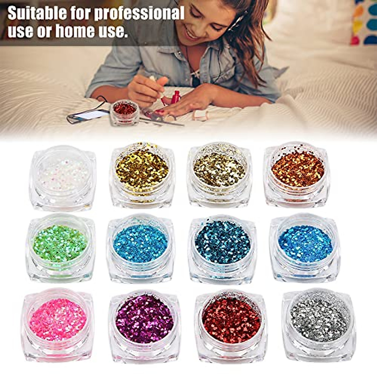 12 Colors/Set Nail Glitter Sequins, Splarkly Nail Sequins Manicure Paillettes Ultrathin Face Body Glitters DIY Decals Decoration
