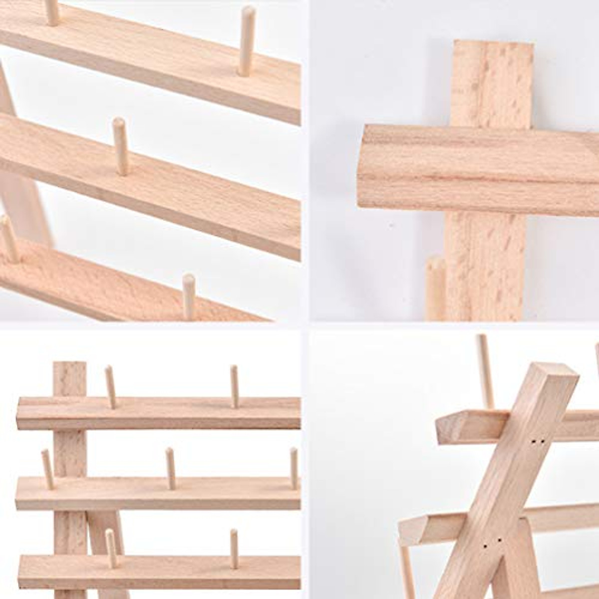 Exceart Thread Storage Rack 30 Spool Cone Foldable Wood Thread Rack Stand Embroidery Machine Holds DIY Bobbin Thread Organizer for Embroidery Craft Sewing Thread Stand Holder