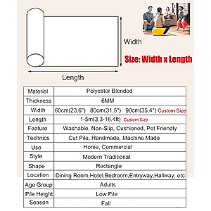 Gray & Blue Entry Carpet Runner Rugs for Hallway, 5 6 7 8 9 10 11 12 13 14 15 18 20ft Long, 2 2.6 3 4ft Wide, Washable Thin Floor Mat (0.6x3.4m/2x11ft)