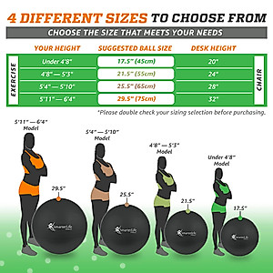 SmarterLife Workout Exercise Ball for Fitness, Yoga, Balance, Stability, or Birthing, Great as Yoga Ball Chair for Office or Exercise Gym Equipment for Home, Non-Slip Design (55 cm, Black)