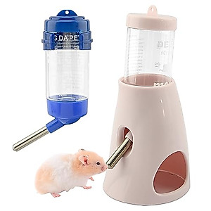 CALIDAKA 2 Pcs 80 ml Hamster Water Bottle Set, 1 Freestabding Waterer and 1Cage Hanging Waterer, No Drip Gerbil Water Feeder, for Hamster Gerbils Mice Degus Hedgehog Small-Sized Pet(Pink)