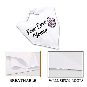 JXGZSO 1 Piece Four Ever Young Fourth Birthday Cupcake Dog Bandana Birthday G Birthday Boy Dog Bandana (Four Ever Young D)
