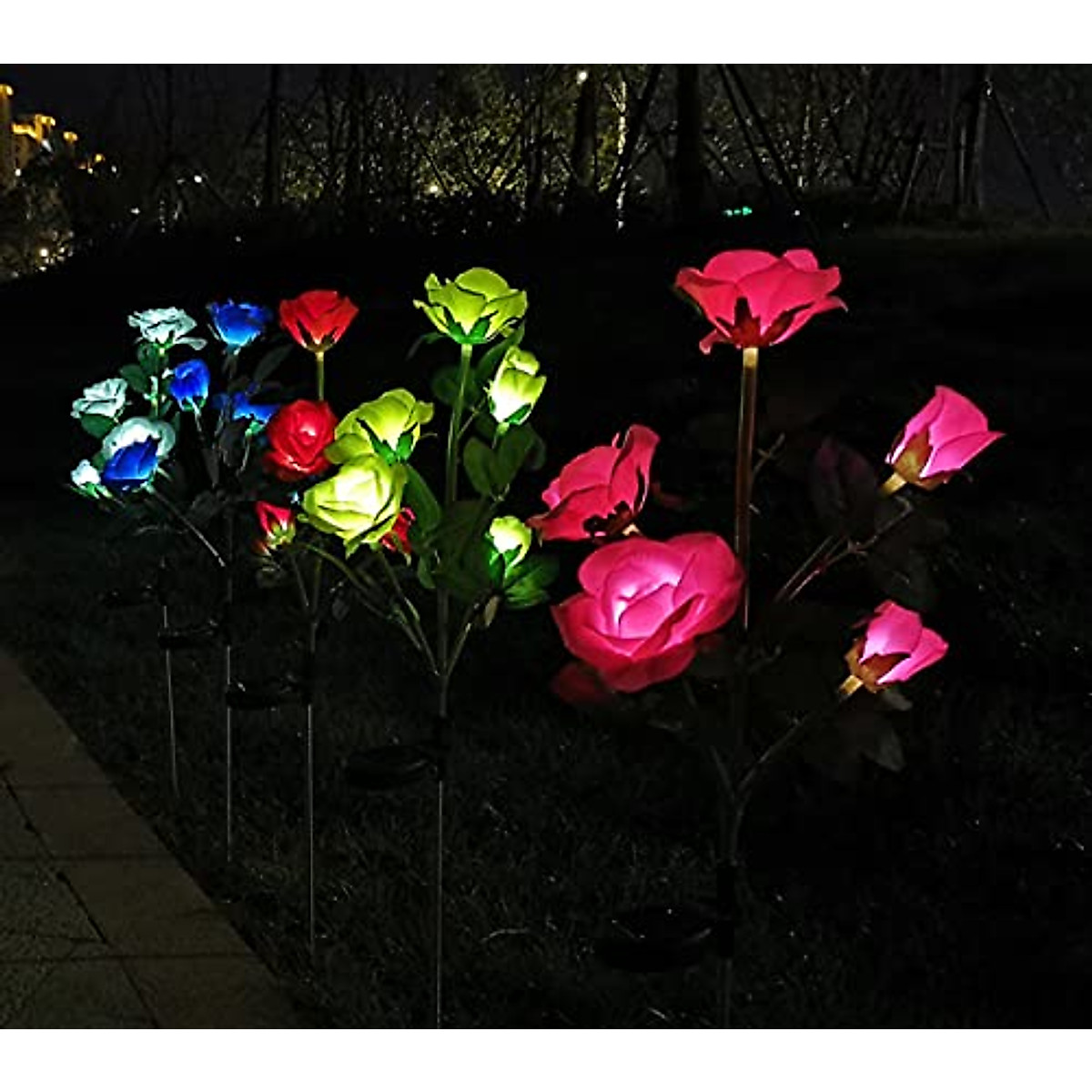 Red 2 Pack, Solar Garden Lights Decorative, 10 Rose Lights Flowers LED for Garden Yard Patio Pathway Lighting, Decorative Flower lamp, Rainproof(Red)