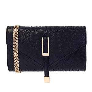 JNB Weaved Pattern Faux Leather Clutch, Black