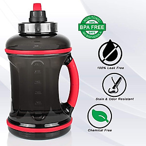 DR.HYDRO 3.2L Gallon Water Bottle with Insulated Storage Sleeve with Straw and Silicon Handle- BPA Free Large 100 oz water jug with Straw, reusable gallon jug perfect for Gym (Red Black)