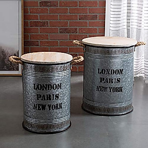 Organize It All Cobblestone Metal Storage Bin Décor, Set of 2 Multi Sized, with Wooden Lid and Handles, in Grey