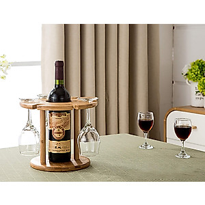 Cedilis Countertop Wine Glass Rack, Tabletop Bamboo Wine Bottle Holder, Wine Glasses Storage Stand, Holds 6 Glasses and 1 Bottle, Perfect for Home Kitchen Decor, Bar, Wine Cellar