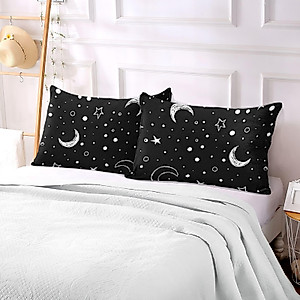 ALAZA Doodle Night Sky Moon Stars Plush Pillow Cases King Size Pillow Cover Soft & Warm Zippered Bed Pillowcase, 20 x 40 inch