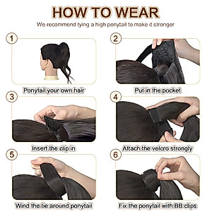 SOFEIYAN Curly Ponytail Extension 15 Inch Heat Resistant Synthetic Natural Wavy Hairpiece Wrap Around Pony Tail Hair Extensions for White Black Women Hair Piece, Brown & Blonde