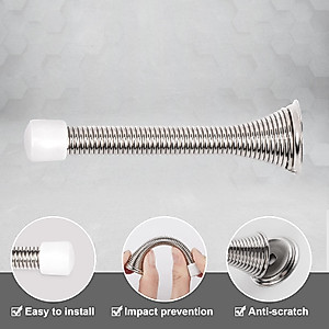 CToN 12 Pack Spring Door Stoppers 3-1/4" Alloy Steel Flexible Heavy Duty Door Stop with Rubber Bumper Tips for Bottom of Door, Home and Office, Silver