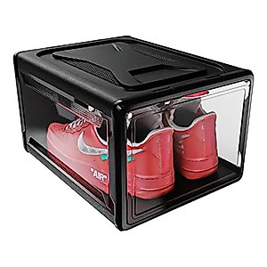 Urban Loft Premium Acrylic Shoe Boxes Stackable,Clear shoe organizer for Closet-Pack Of 1| Large sneaker storage box | Sneaker Clear Shoe Case for Sneakerheads with Drop Lid Shoe Display Case, Black