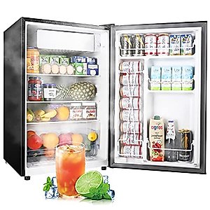 Upstreman 4.5 Cu.Ft Mini Fridge with Freezer, Single Door Small Refrigerator, Adjustable Thermostat, Low noise, Energy-efficient, Compact Refrigerator for Dorm, Office, Bedroom, Black-FR45