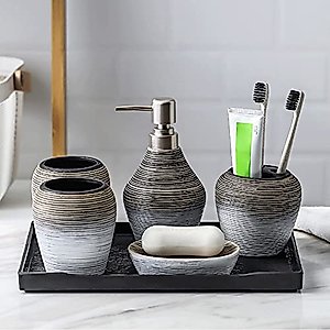 Ltwqv Bathroom Accessories Set 5 Pcs Bathroom Countertop Vanity Accessory Set with Ceramic Cup, Lotion Soap Dispenser, Soap Dish, Toothbrush Holder, Modern Ceramic Bathroom Essentials Sets
