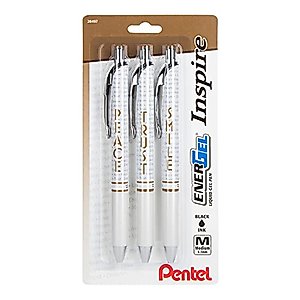 Pentel EnerGel Inspire Peace/Trust/Smile, (0.7mm) Medium Line, Black Ink 3-pk