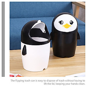 STOBAZA Penguin Trash Can Car Home Cute Garbage Bin Lid Bedroom Office Desk Countertop Animal Shaped Wastebasket Container Kids