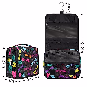 POFATO Colorful Dragonflys Travel Toiletry Bag Cosmetic Makeup Bag for Women Men Hanging Hook Wash Toiletries Portable Toiletry Bags Organizer