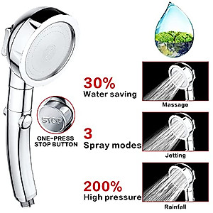 Nosame Shower,High Pressure Handheld Shower Head with ON/Off Pause Switch 3-Settings Water Saving Showerhead, Chrome Finish Bathroom 1.6 GPM Shower Accessorie