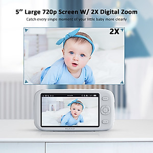 NexiGo Video Baby Monitor with Camera and Audio, 5 Inch Split IPS Screen, Support Up to 4 Cameras, 2-Way Audio, Pan-Tilt-Zoom, 4800mAh Battery, Temperature Detection, Night Vision, 2 Pack (White)