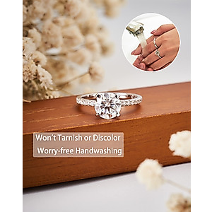 Oivley Moissanite Engagement Rings for Women D Dolor Lab Created Diamond Moissanite Wedding Promise Rings for Her 925 Sterling Silver Rings for Women with 14K White Gold Plated40, Gemstone, Created