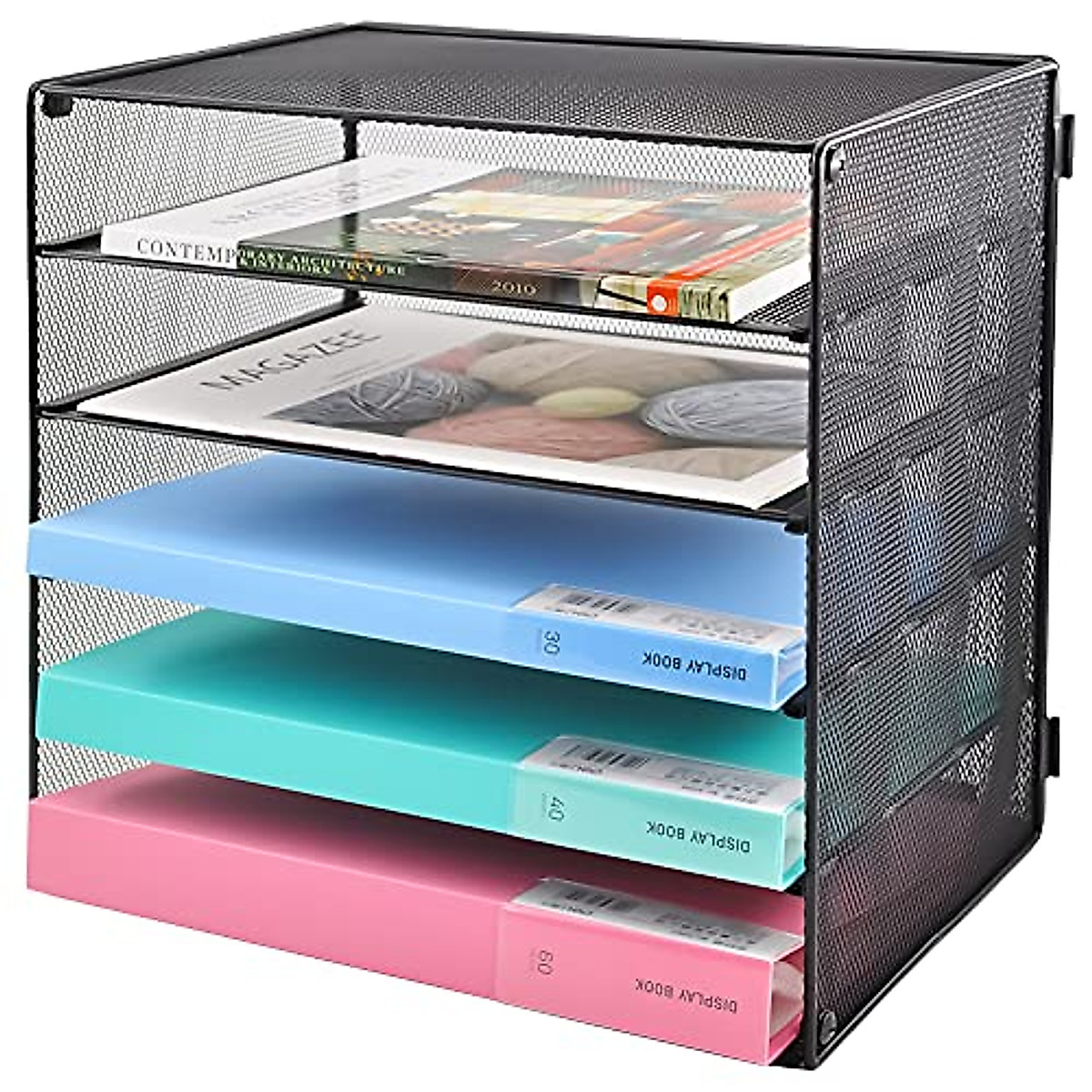 COSYAWN Paper Letter Tray Organizer, 5 Tier Mesh File Tray Desktop Paper Sorter, Black