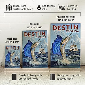 Lantern Press 6x9 Inch Wood Sign, Ready to Hang Wall Decor, Destin, Florida, Sailfish