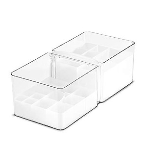 madesmart Portable Tote with Dividers-Stack Collection Stackable & BPA-Free, Medium, Frost