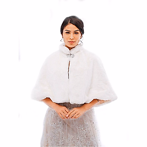 Tgirls Women's Wedding Faux Fur Shawl and Wrap Bridal Fur Stole Cape Cloak Fur Scarf for Bride and Bridesmaids (White)