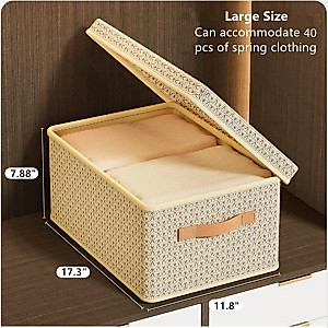 COAINNER Stackable Fabric Cube Storage Bins with Lids, 17-Inch Non-Woven Shelf Organizer Closet Storage Box for Clothes, Sweater, Blanket (Beige, Large)