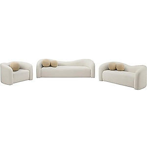 Meridian Furniture 186Cream-L Kali Collection Modern | Contemporary Loveseat with Soft Cream Faux Shearling Teddy Fabric, Curved Back, 62" W x 33" D x 27" H, Cream