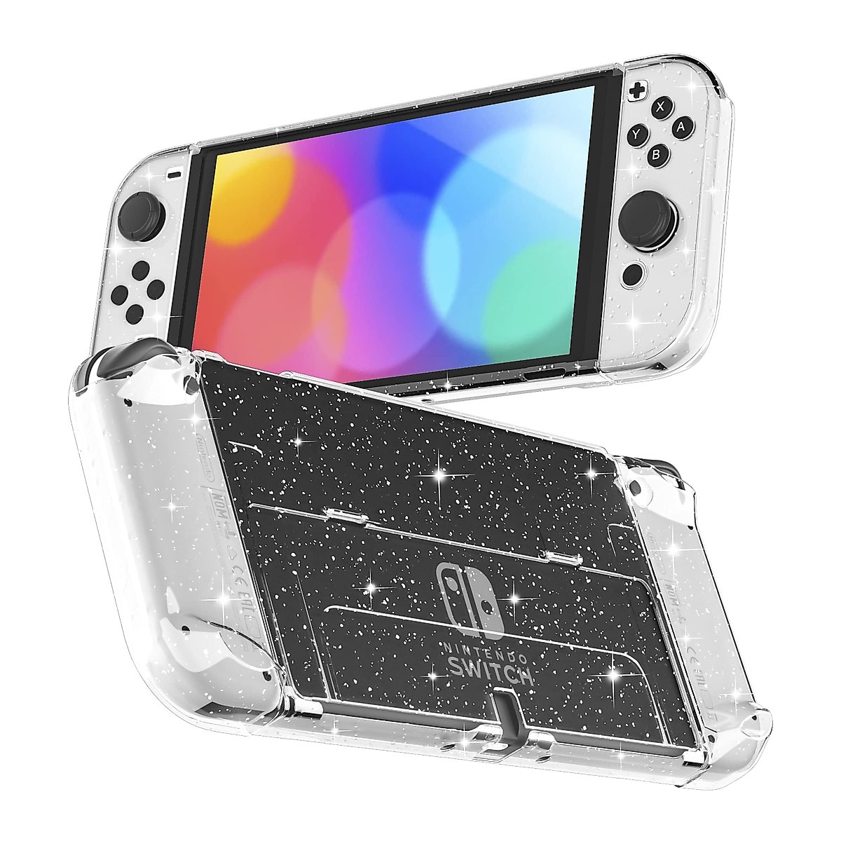 RHOTALL Glitter Case Compatible with Nintendo Switch OLED, Clear Sparkle Dockable Shell for Switch OLED and Joycon Controller, Comfort Grip Case with Shock-Absorption and Anti-Scratch Design