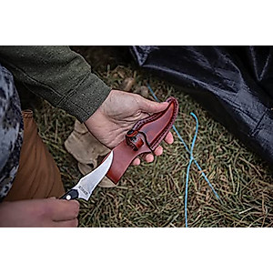 Old Timer 7.1in Full Tang Skinner Knife, 3.3in Clip Point Blade, Black Handle, Leather Sheath - For Hunting, Camping, Outdoors