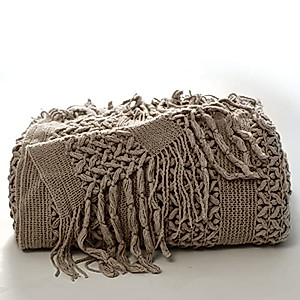 jinchan Knit Throw Blanket Taupe Soft Couch Throw Blanket with Tassels Spring Bed Throw Blanket Indoor Outdoor Travel Warm Coverlet for Sofa Comforter Living Room Decor Nursery Gift 50 x 60 inch